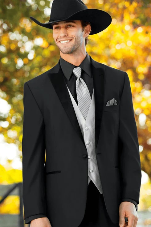 Men 2 Button Trim Cowboy in Black Cowboy Suit - Country Wedding Suits – ParaHombreUSA