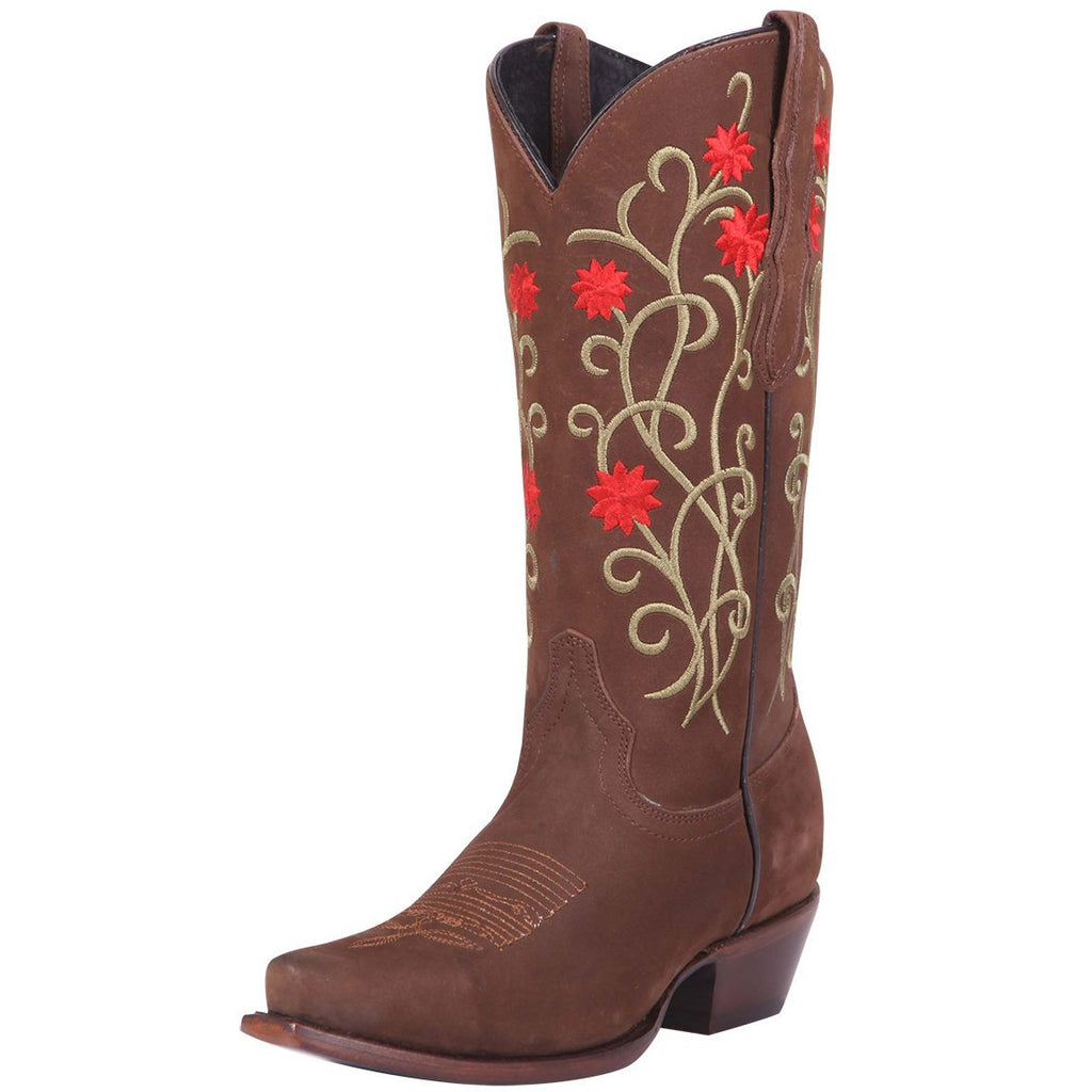 Botas de Gamuza Original con Bordado Floral Color Camel GEN-41789 ...