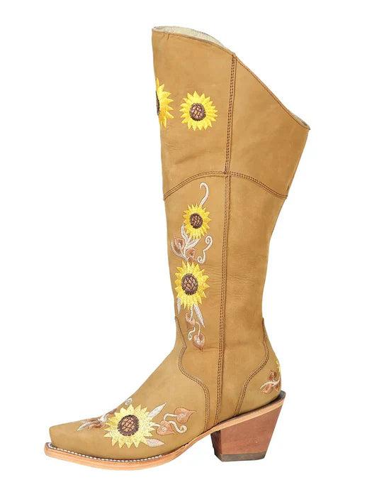 Botas Altas de Gamuza Horma Punta Recortada para Mujer Color Miel y Gi ...