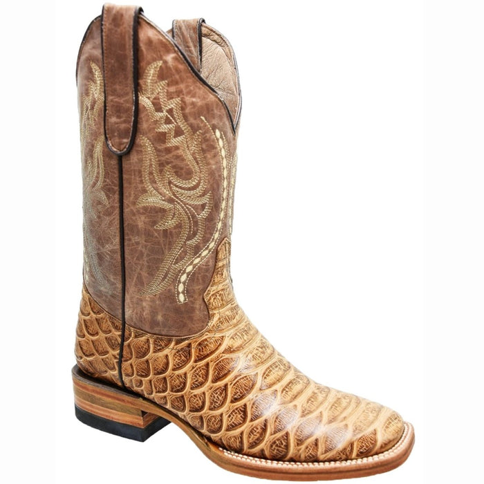 Botas de Piton Grabado Horma Rodeo Cuadrada Color Arena – ParaHombreUSA